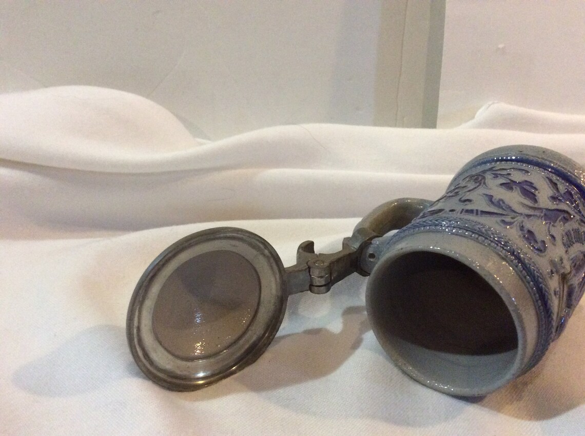 Vintage Stoneware Beer Stein With Lid Blue 1/4 L - Etsy