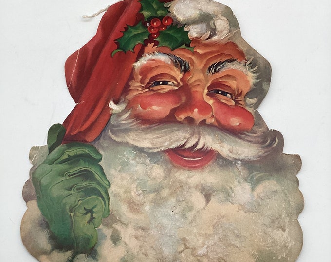 Vintage Christmas Large Santa Face Die Cut Cardboard Cut Out Wall ...
