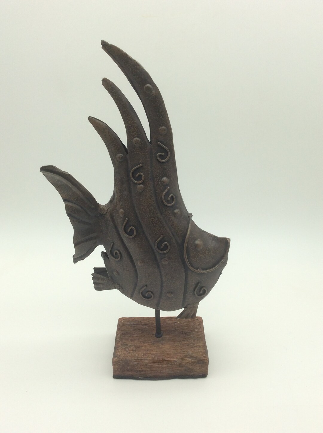 Metal Angel Fish on Wood Stand Ocean Beach Home Decor - Etsy