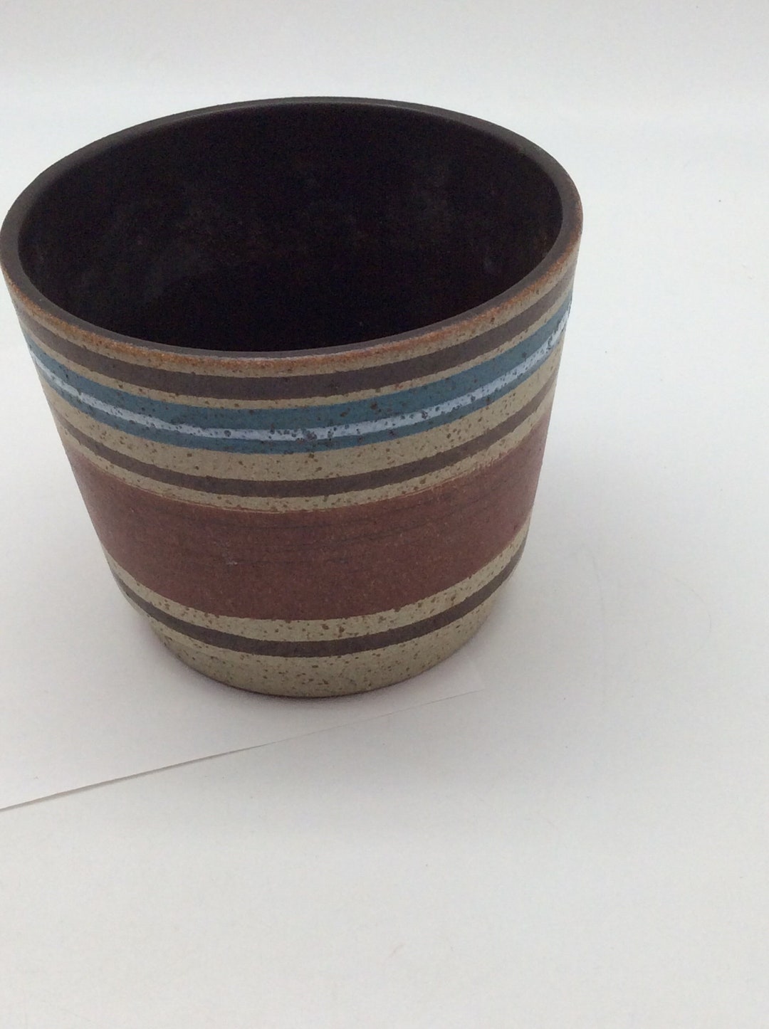 Vintage Scheurich West Germany Brown Blue Stripe Pottery Planter 806-14 ...