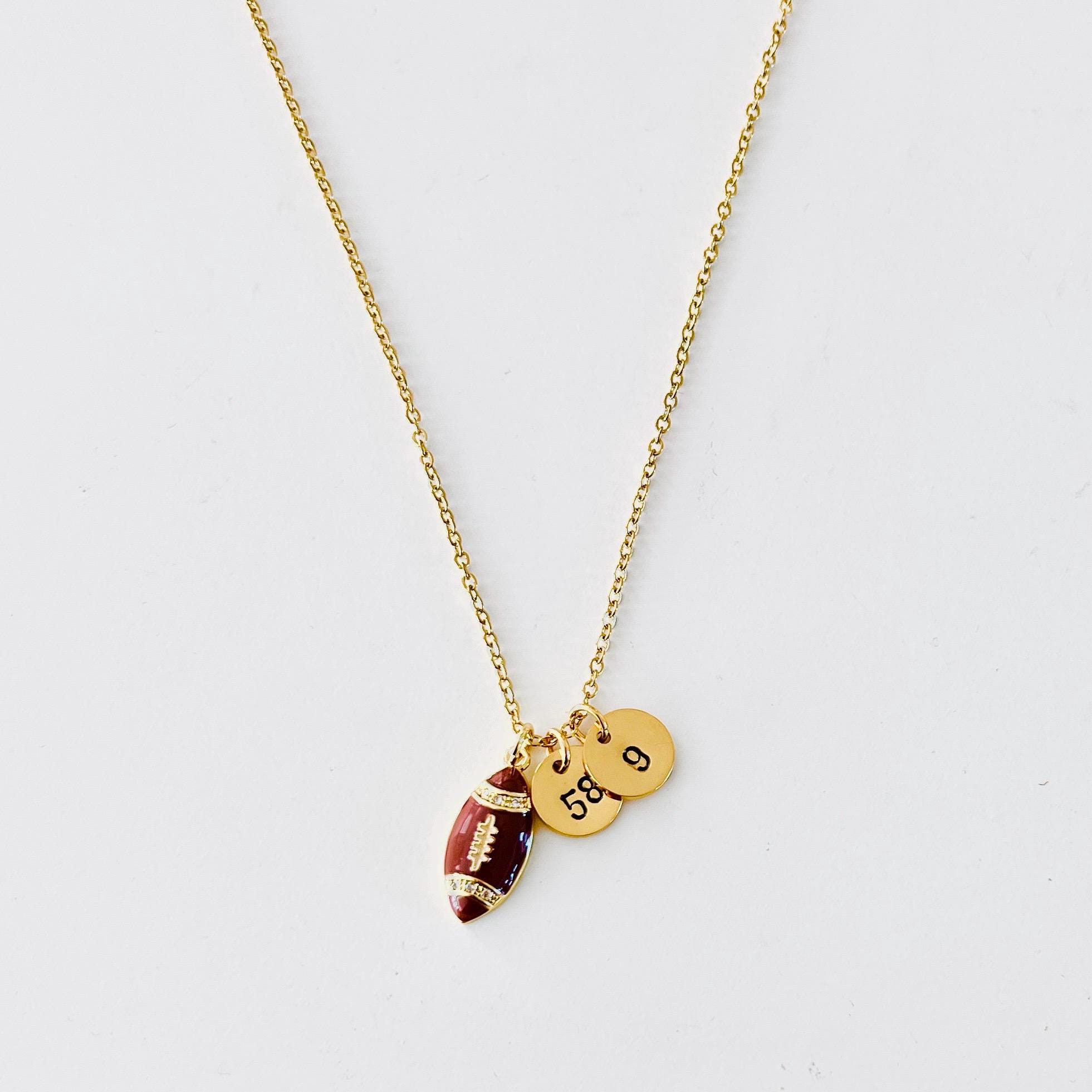 Personalized Football Number Necklace Gold Mini Rhinestone Enamel ...