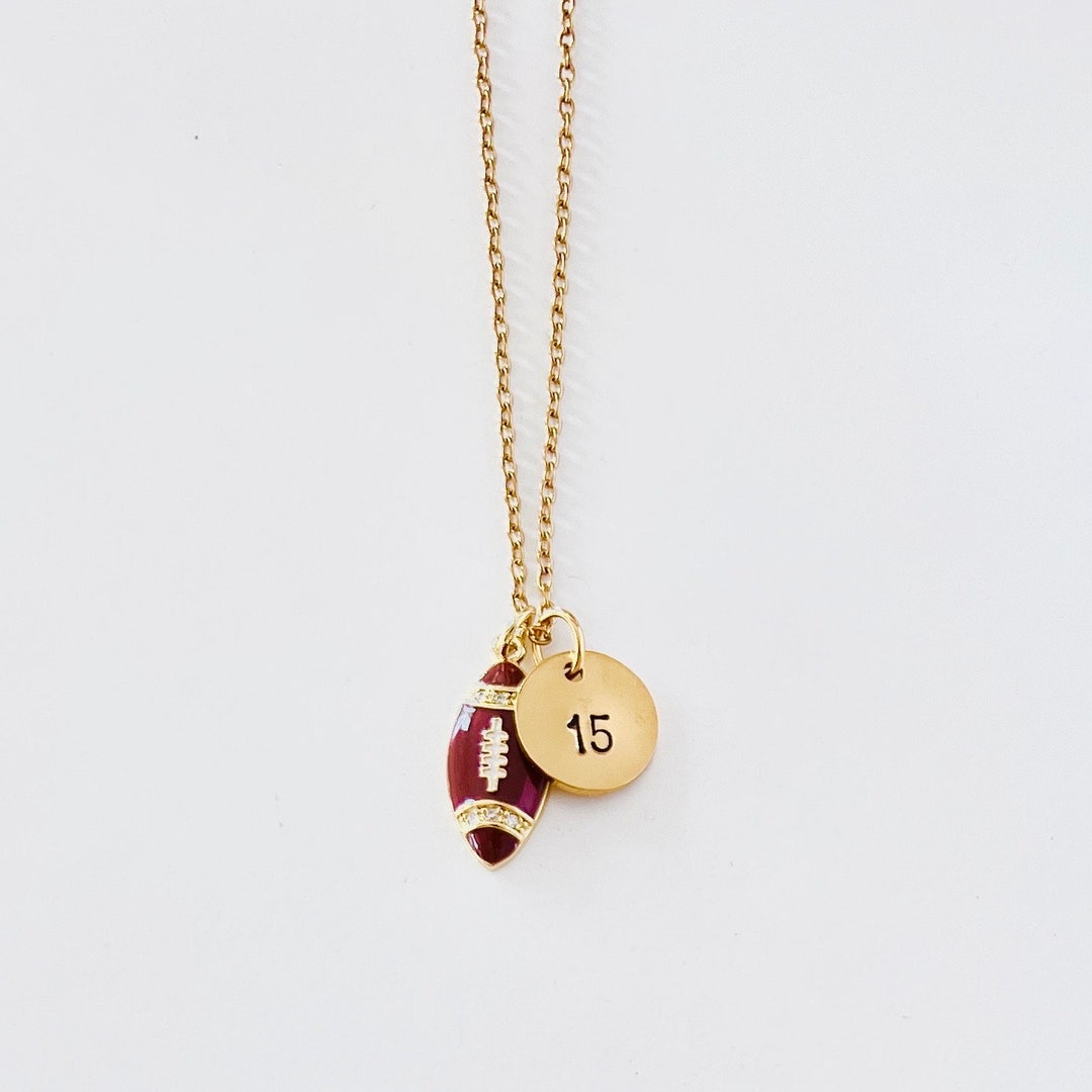 Personalized Football Number Necklace Gold Mini Rhinestone Enamel ...