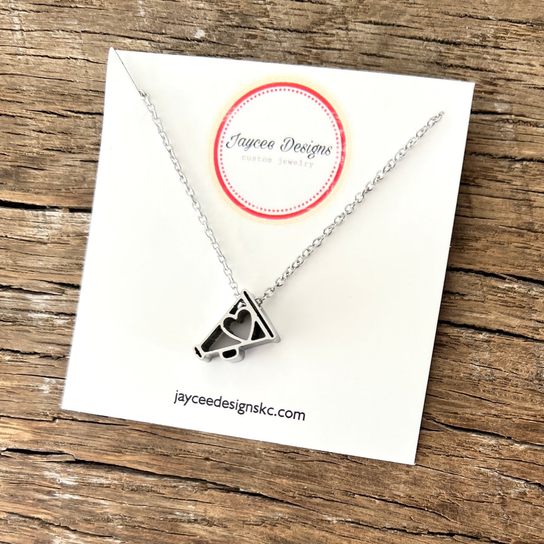 Cheer Necklace Cheerleader Jewelry Megaphone Heart Necklace Silver or ...