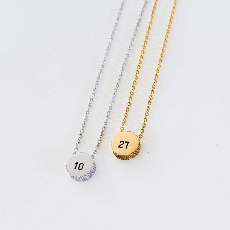 Personalized Hockey Puck Number Necklace: Stainless Steel Silver or ...