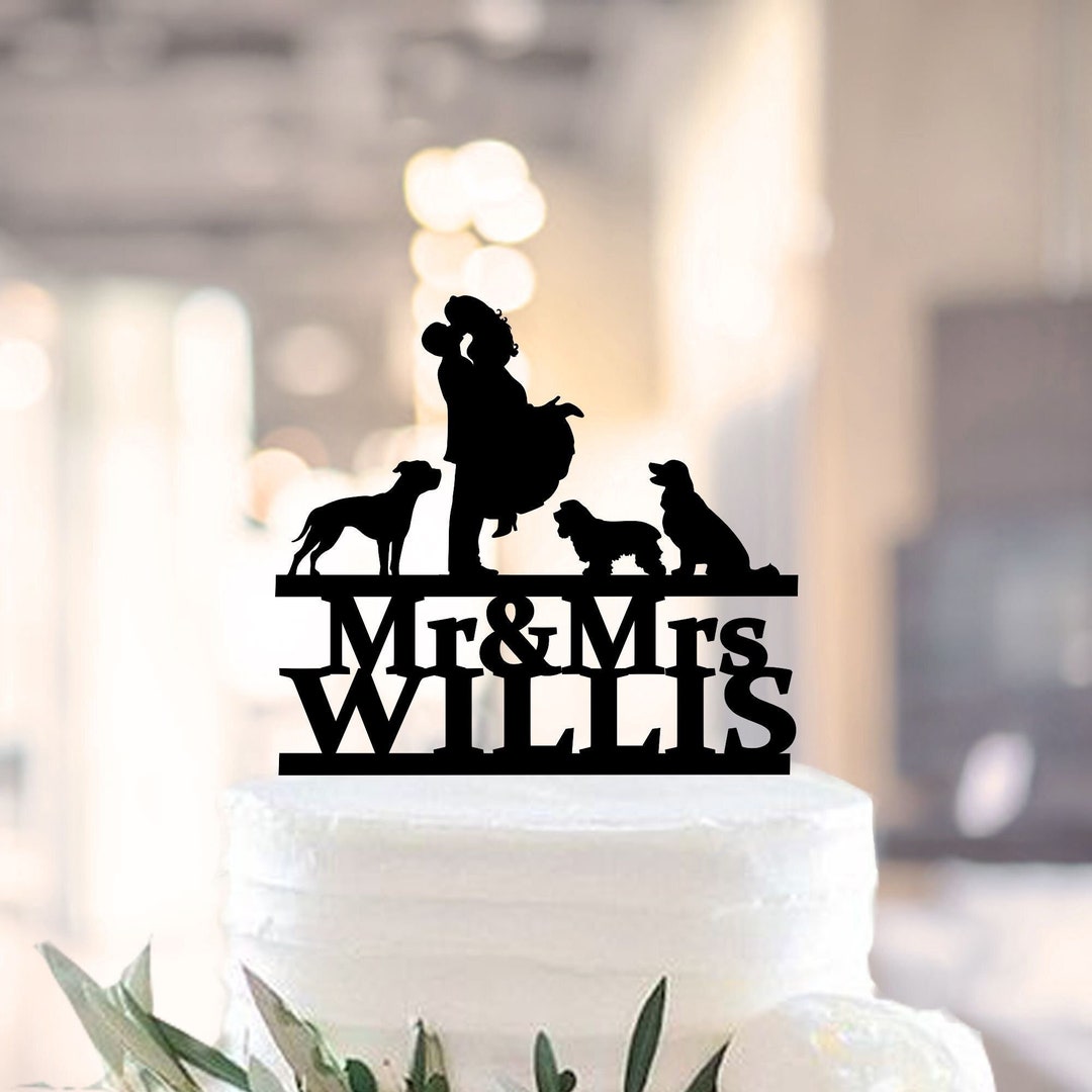 Wedding Cake Topper With Three Dog,dog Wedding Cake Topper,personalized ...