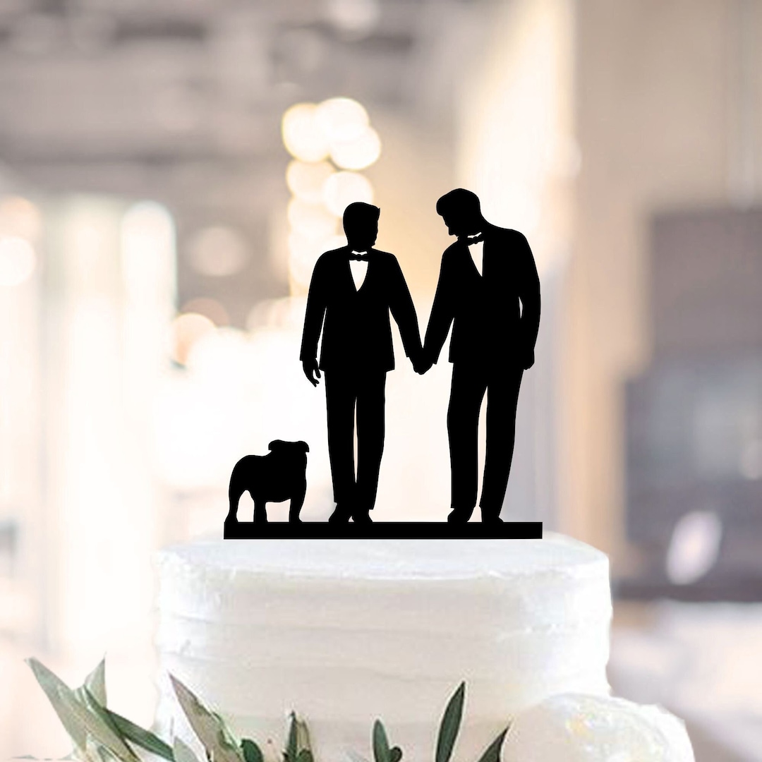 Gay Wedding Cake Topper + DOG, Two Grooms Cake Topper, Gay Cake Toppers ...