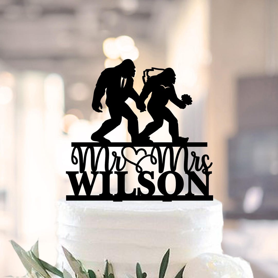 Bigfoot Bride and Groom Wedding Cake Topper, Funny Bigfoot Cake Toppers ...