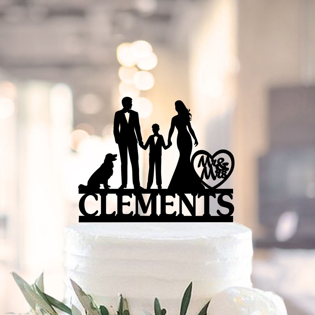 Family Wedding Cake Topper With Dogs, Pair Toppers With Little Boy ...