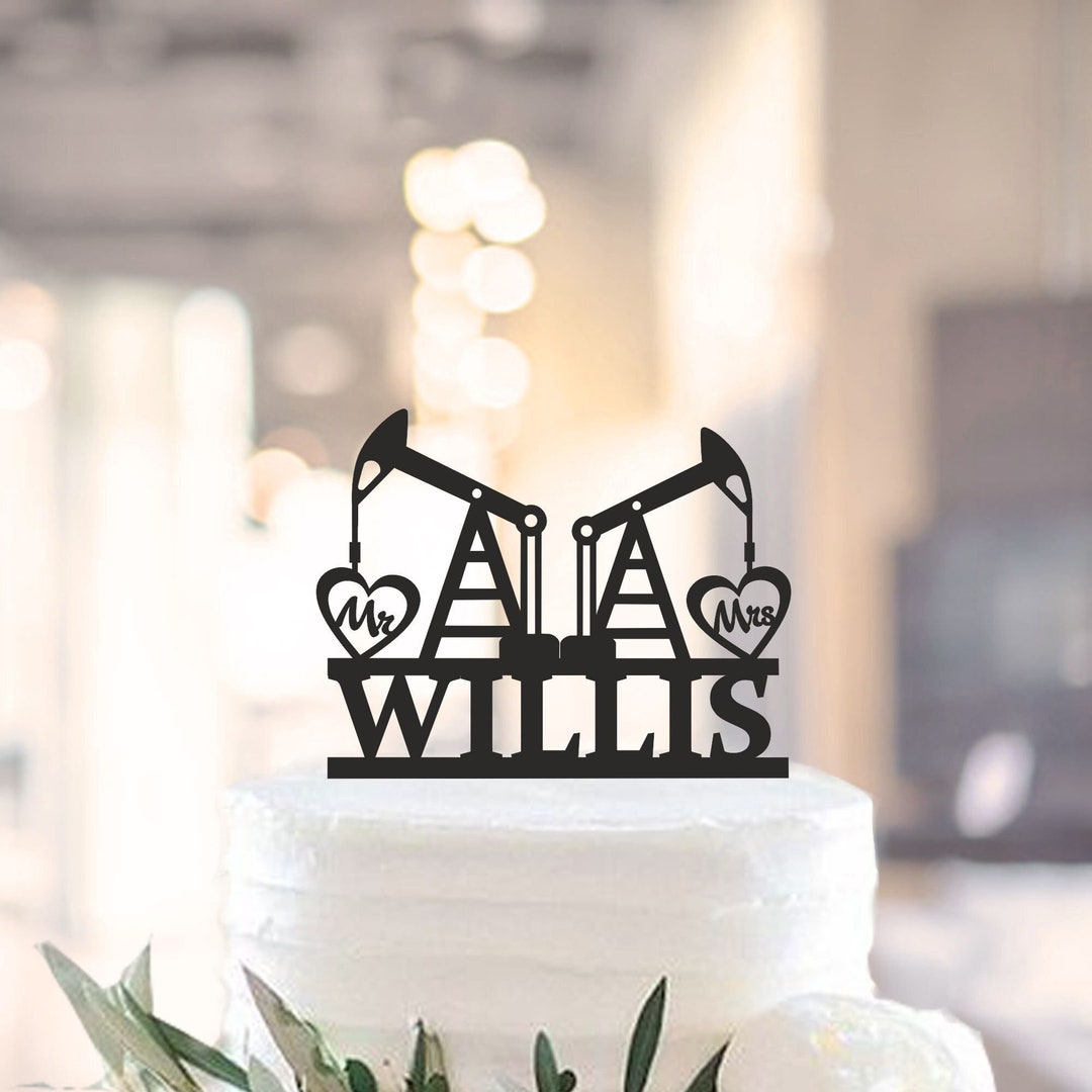 Oil Rig Personalized Wedding Cake Topper, Glitter Wedding Cake Topper ...