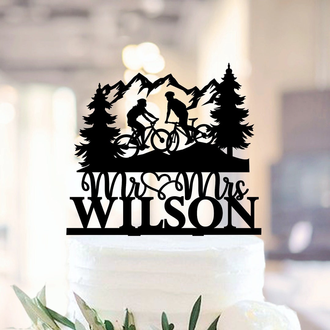 Mountain Bike Wedding Cake Topper, MTB Wedding Cake Decoration, Bicycle ...