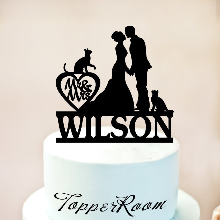 Silhouette Cake Topper with catsWedding Cake TopperMr and | Etsy