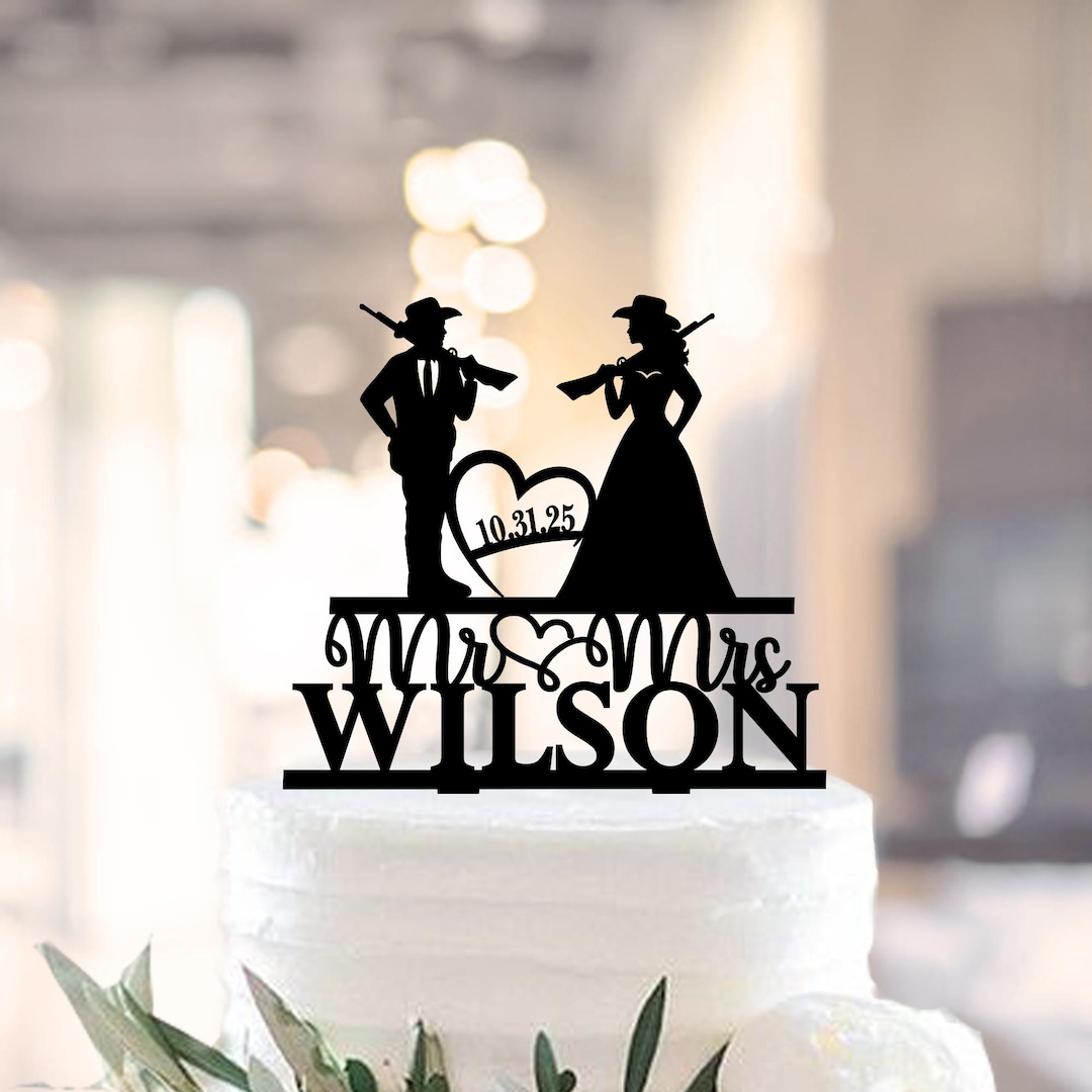 Bride and Groom Hunting Wedding Cake Topper, Country Couple Cake ...