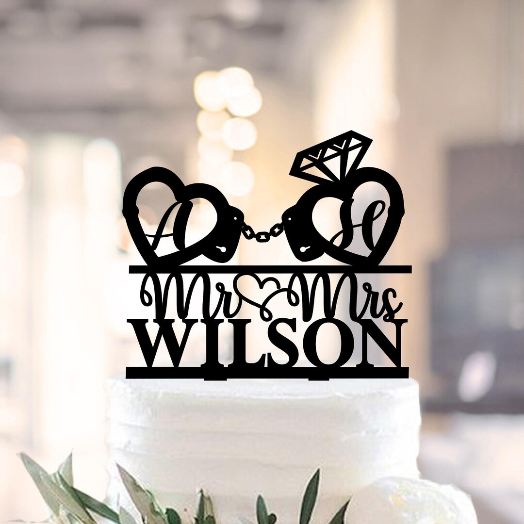 Handcuffs Wedding Cake Topper, Bride and Groom Cake Topper With ...