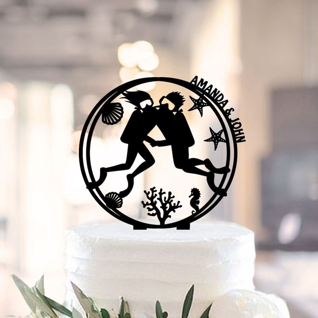 Scuba Diving Wedding Cake Topper, Free Divers Acrylic Cake Topper ...
