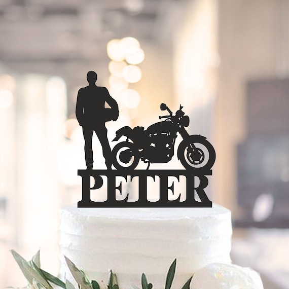 Motorcycle Cake Topperbiker Cake Topperfirst Name Cake - Etsy
