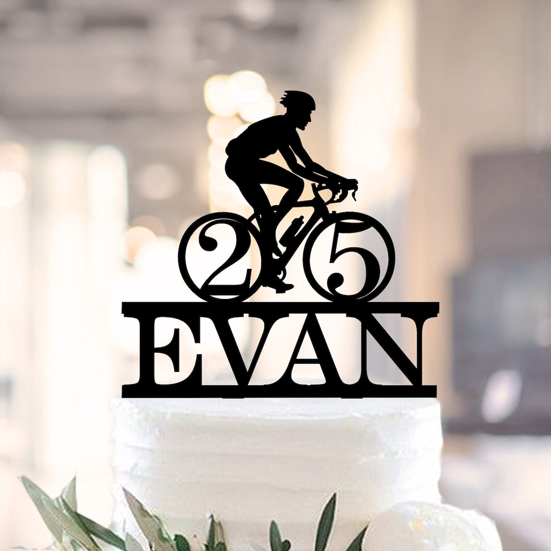 Cycling Name and Age Cake Topper, Biking Cake Topper, Bicycle Cake ...