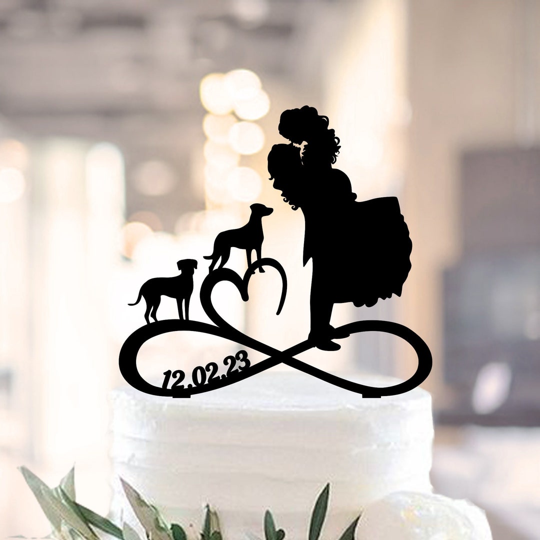 Lesbian Cake Topper With Dogs, Mrs and Mrs Wedding Topper, Two Brides ...