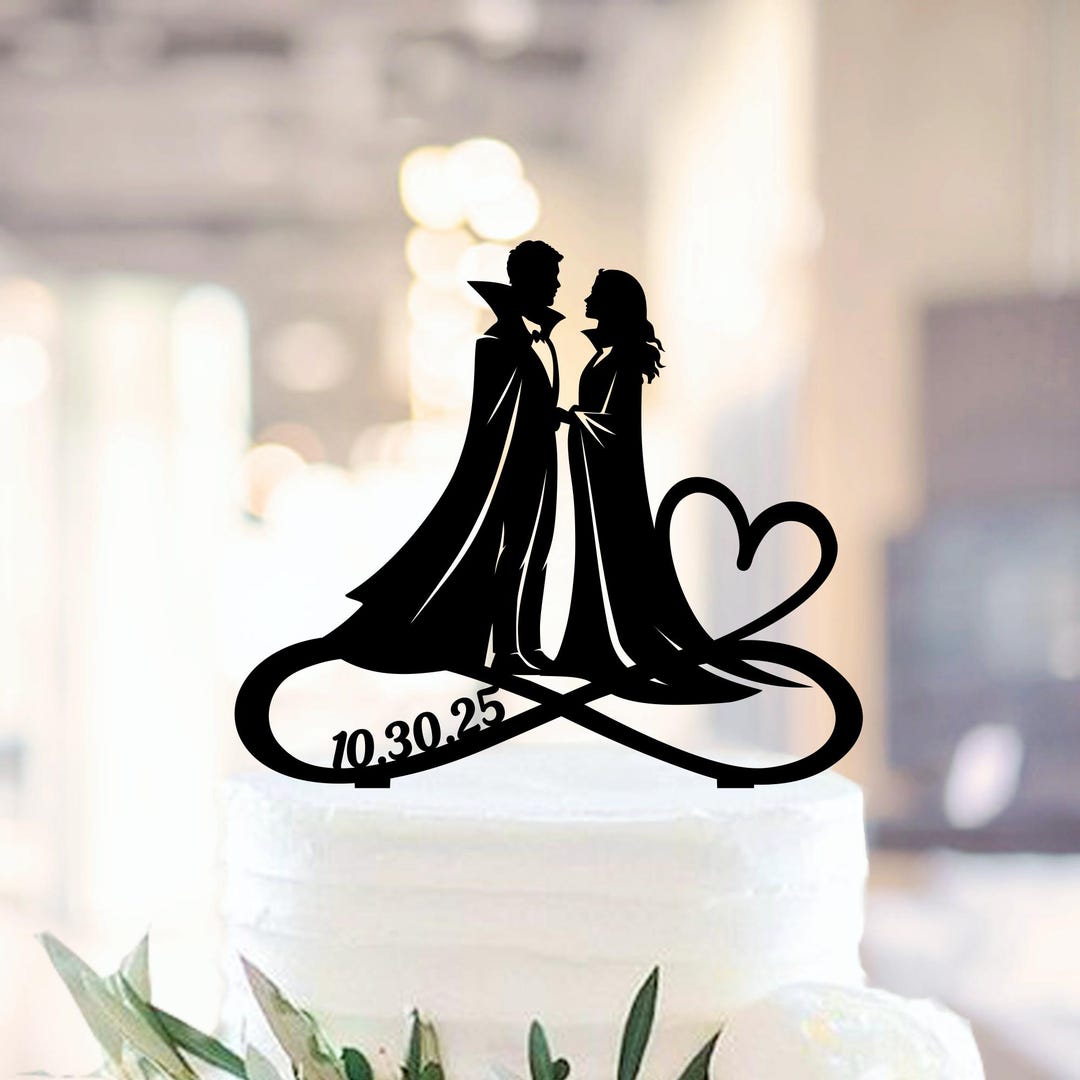 Bride and Groom Vampire Gothic Wedding Cake Topper, Silhouettes Wedding ...