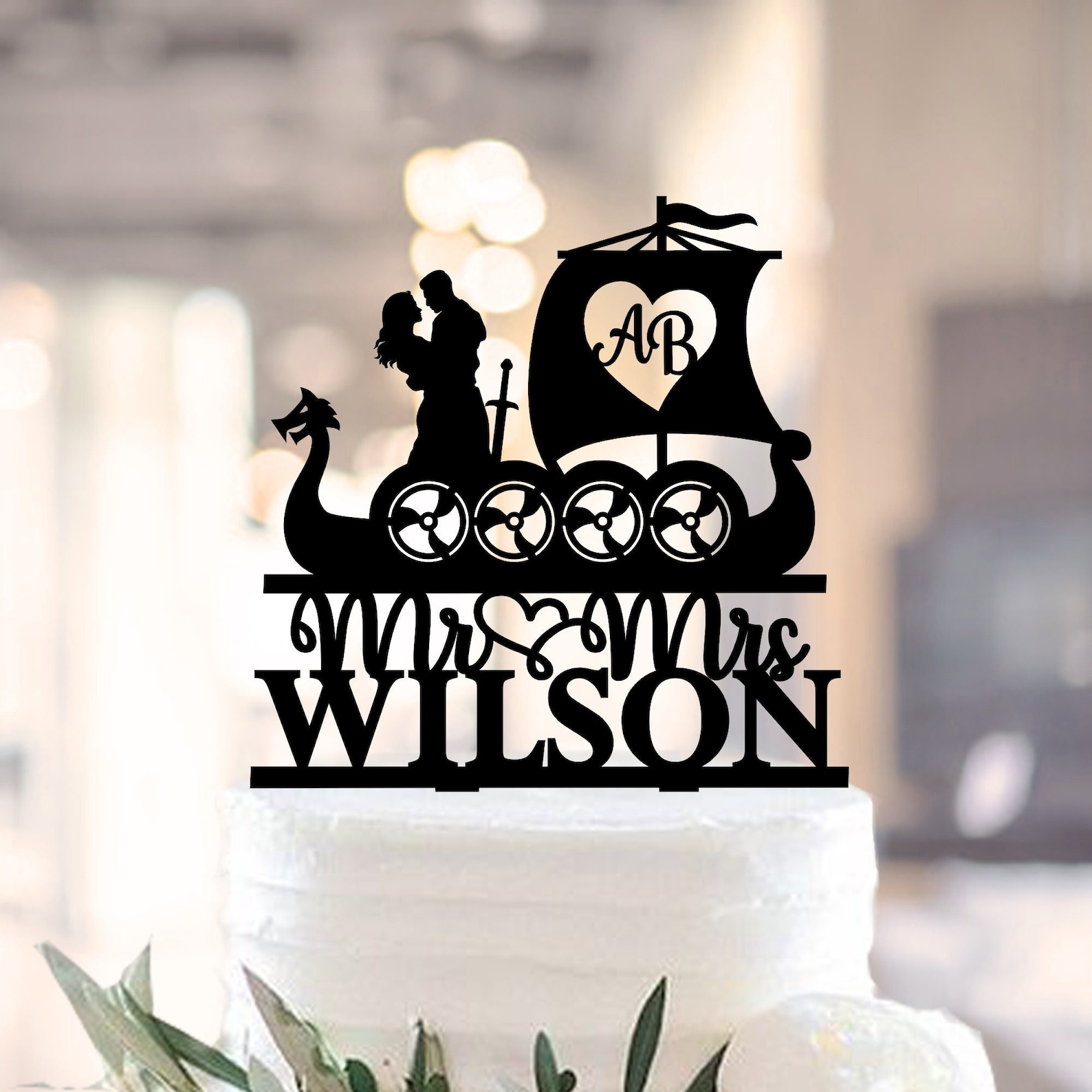 Viking Wedding Cake Topper, Viking Boat and Couple Cake Topper ...