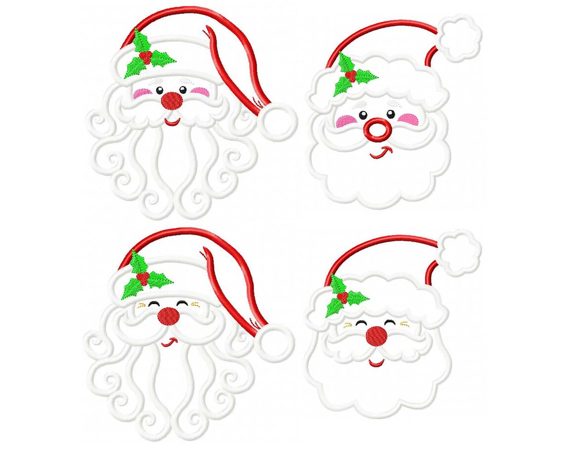 Santa Applique Designs Set of 4 Designs Christmas Applique - Etsy