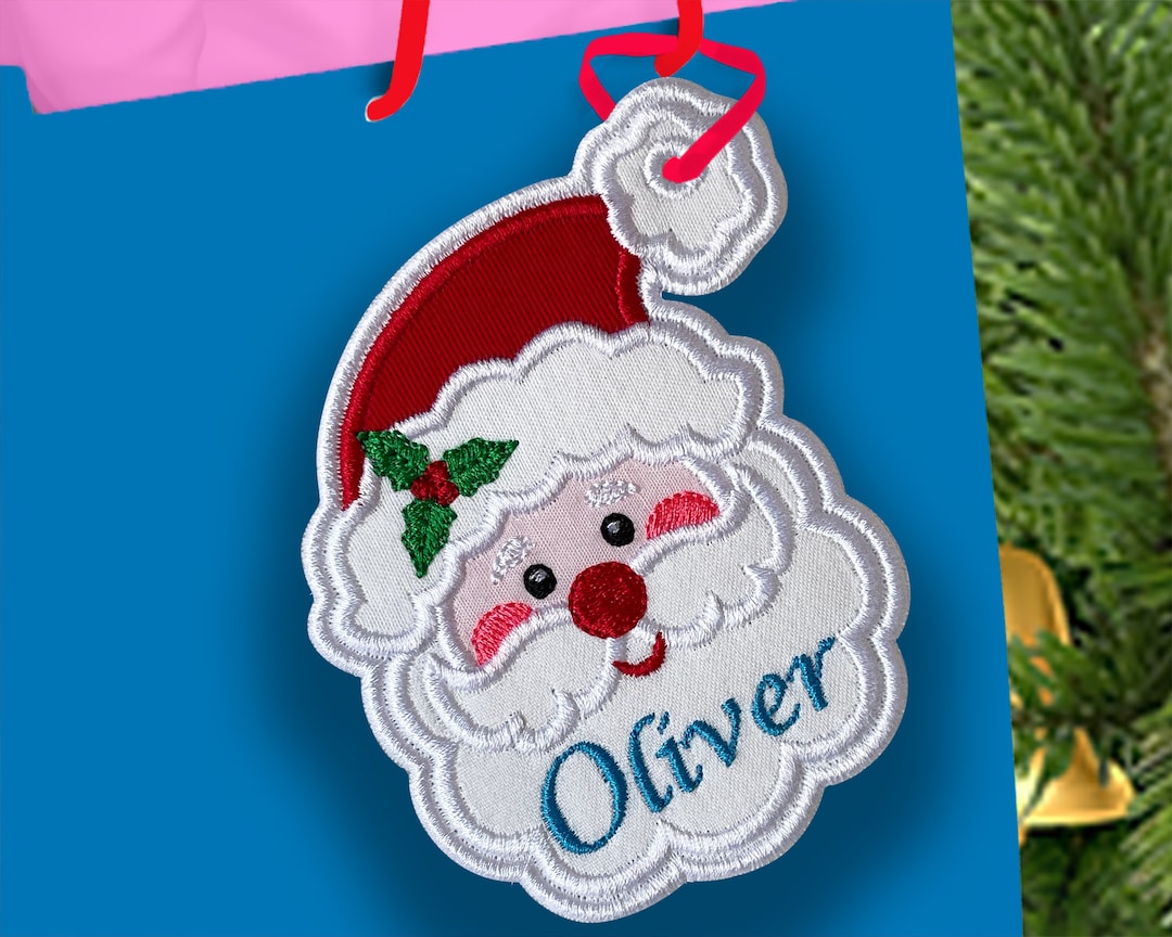 Santa Bag Tag - Santa Bag Tag in the Hoop Applique Embroidery Design ...