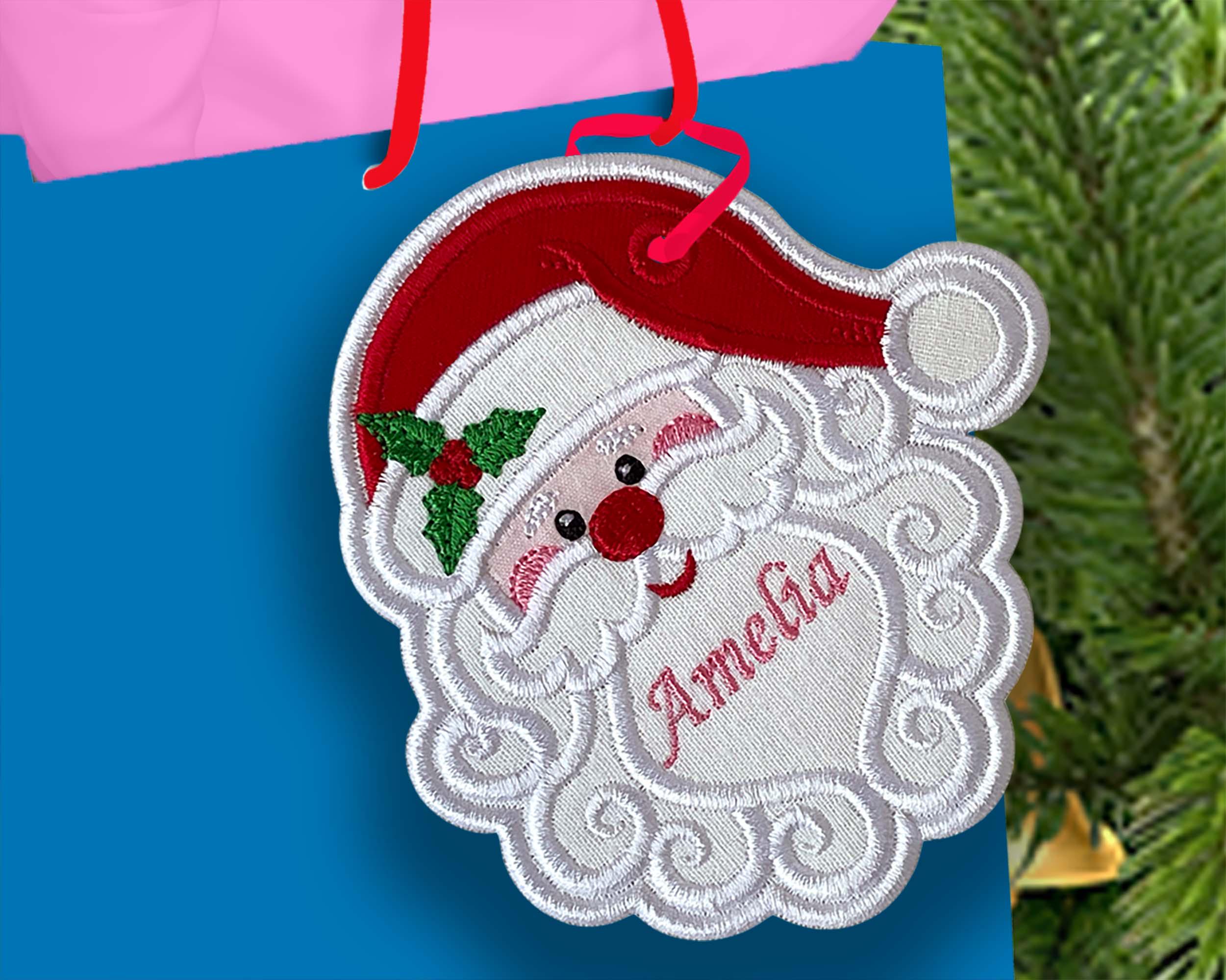 Santa Claus Bag Tag - Santa Bag Tag in the Hoop Applique Embroidery ...