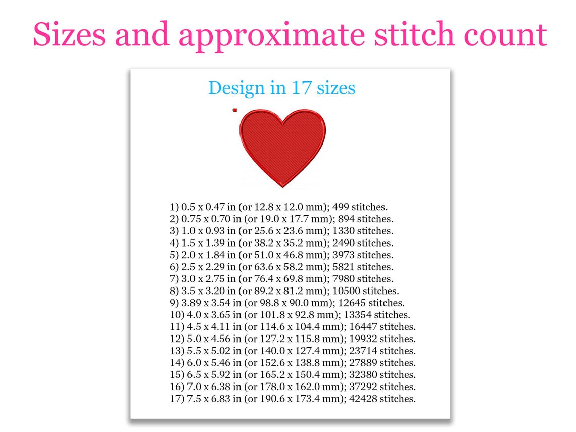 Heart Embroidery Design N3 - 17 Sizes - Small Heart Fill Stitch ...