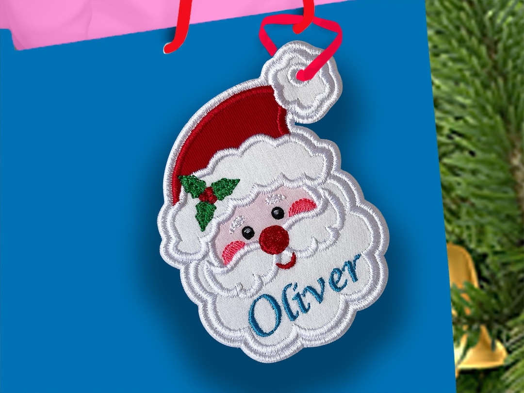Santa Bag Tag - Santa Bag Tag in the Hoop Applique Embroidery Design ...