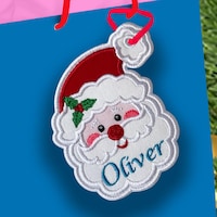 Santa Bag Tag - Santa Bag Tag in the Hoop Applique Embroidery Design ...