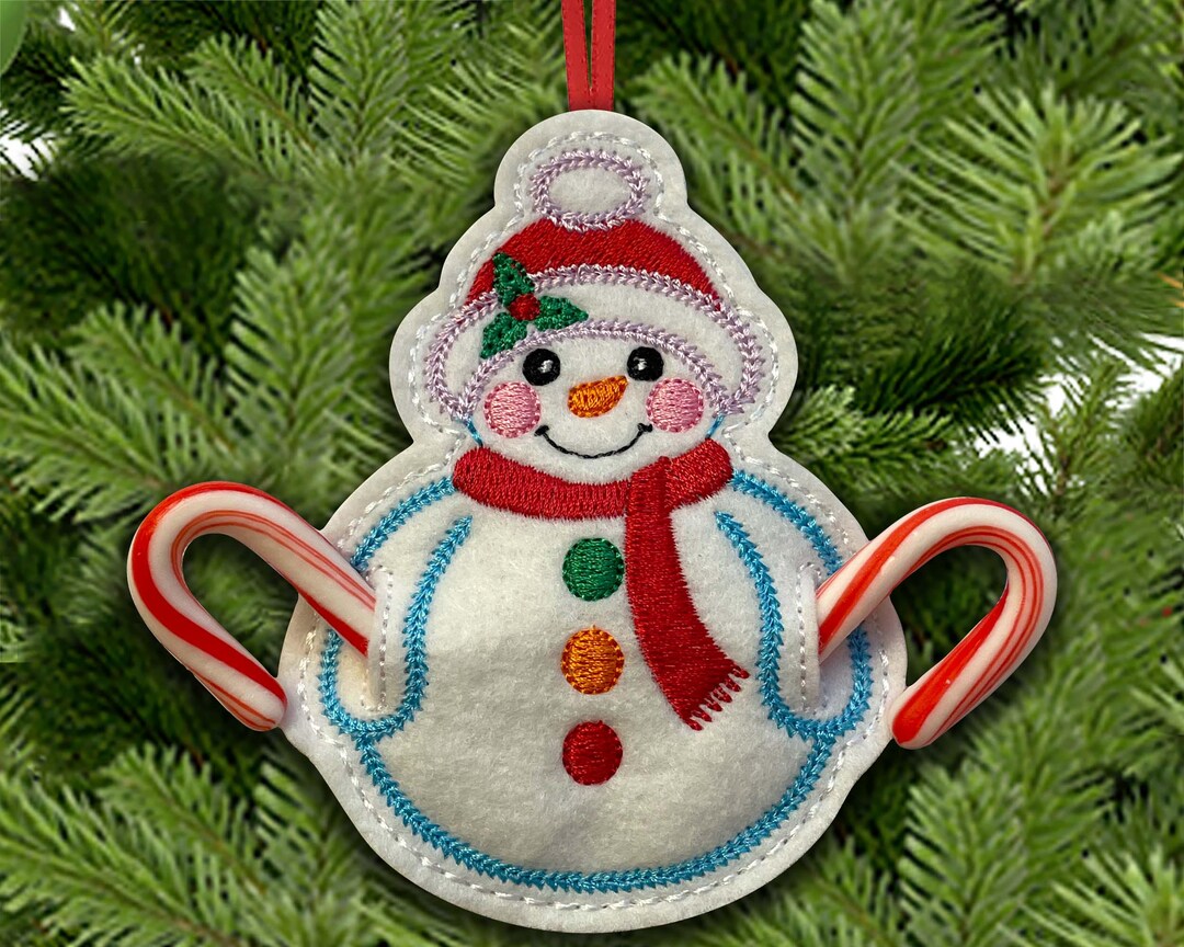Snowman Candy Cane Holder in the Hoop Machine Embroidery Design ...