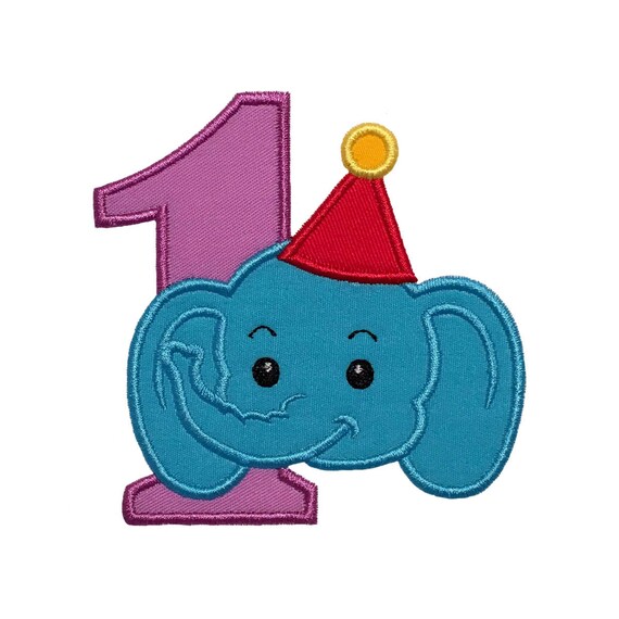 Cute Birthday Baby Elephant Number 1 Embroidery Applique | Etsy