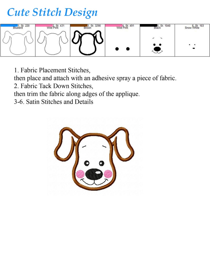 Dog Face Machine Embroidery Designs - Puppy Dog Applique Embroidery ...