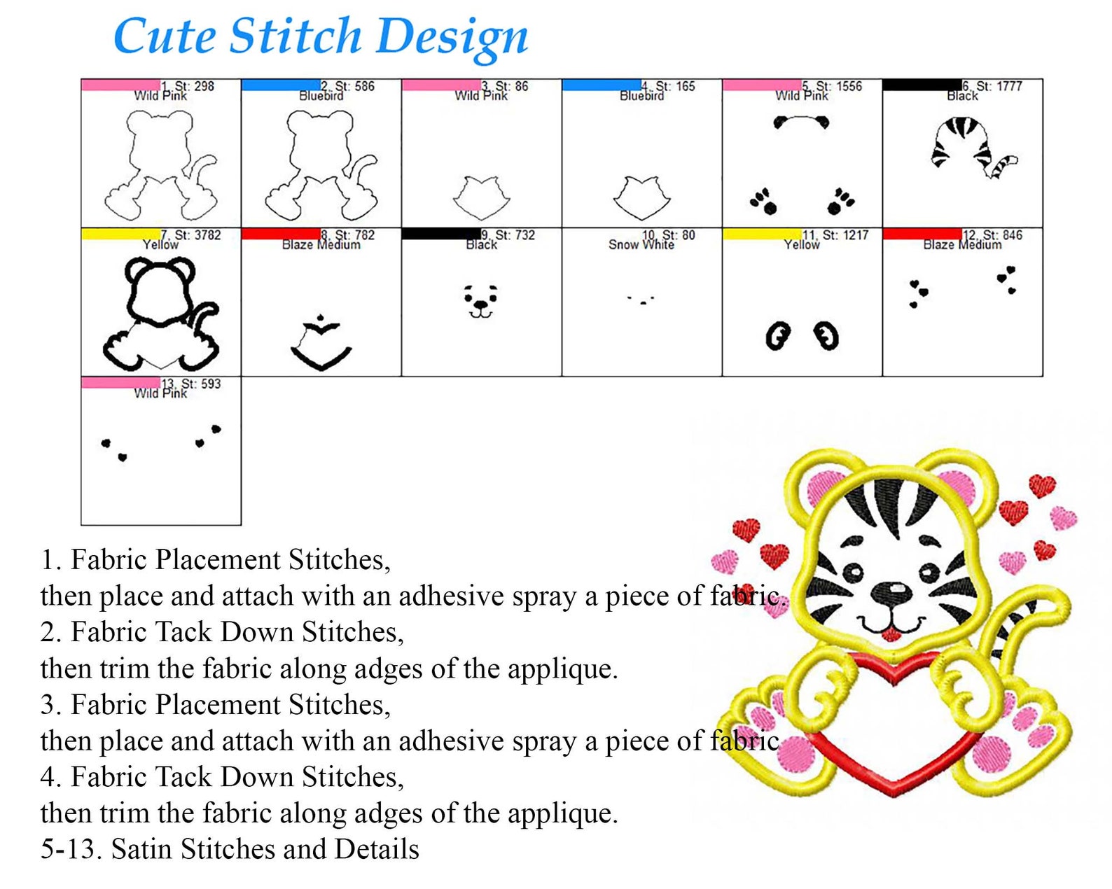 Baby Tiger With Heart Valentine Embroidery Applique - Etsy