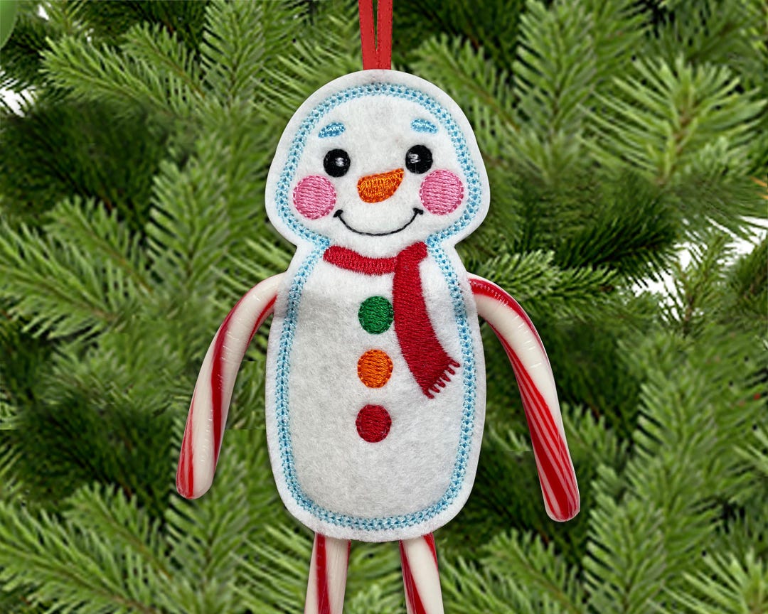 Snowman Candy Cane Holder in the Hoop Machine Embroidery Design ...