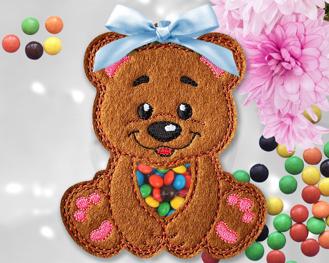 Bear Treat Bag in the Hoop Machine Embroidery Design N1 - 10 Sizes - Teddy Peekaboo Treat Bag in ...