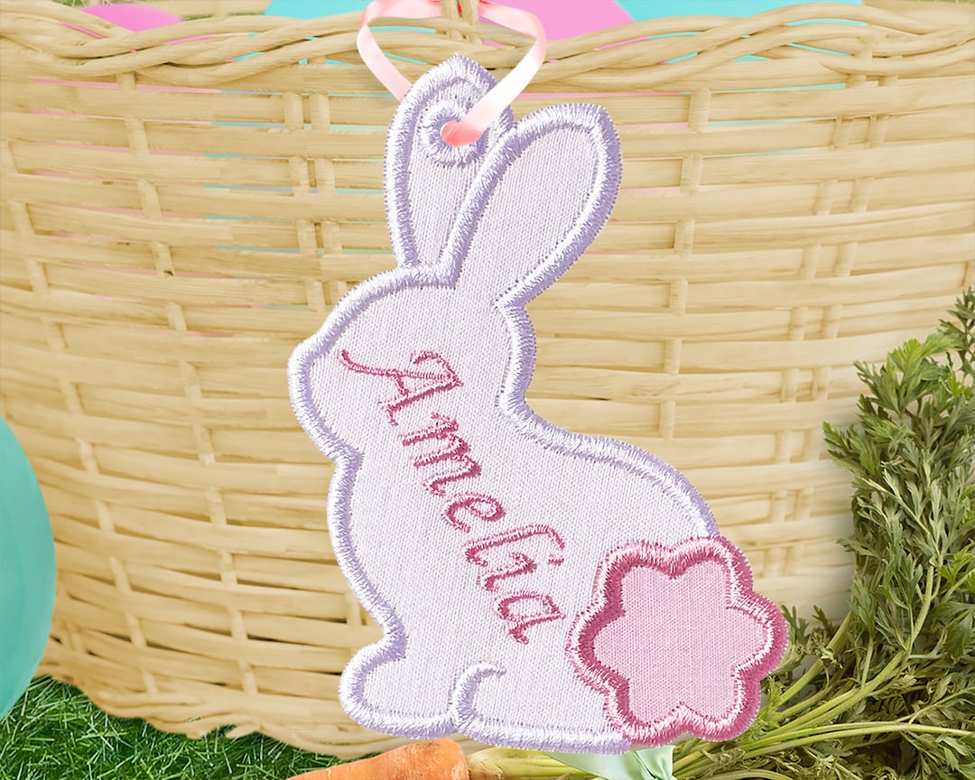 Bunny Bag Tag for Easter Basket - Easter Bag Tag in the Hoop Applique ...