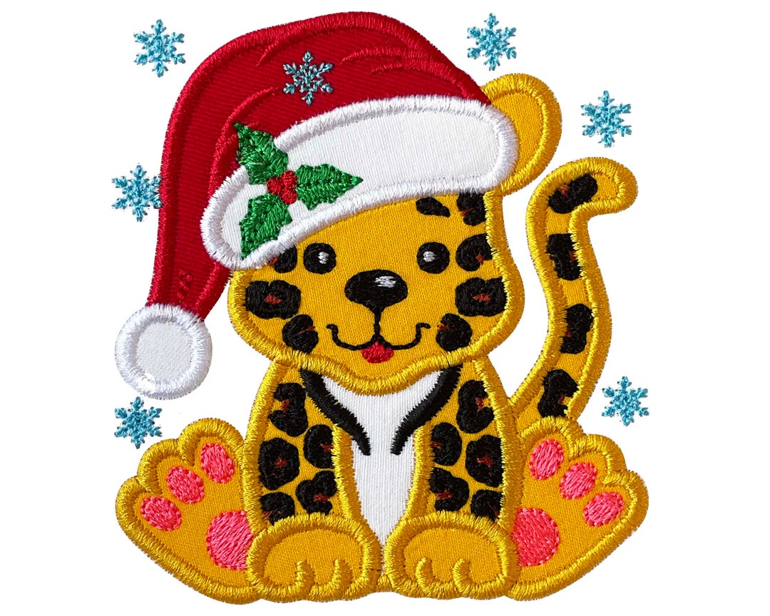 Christmas Leopard Applique Design - New Year Leopard Applique ...
