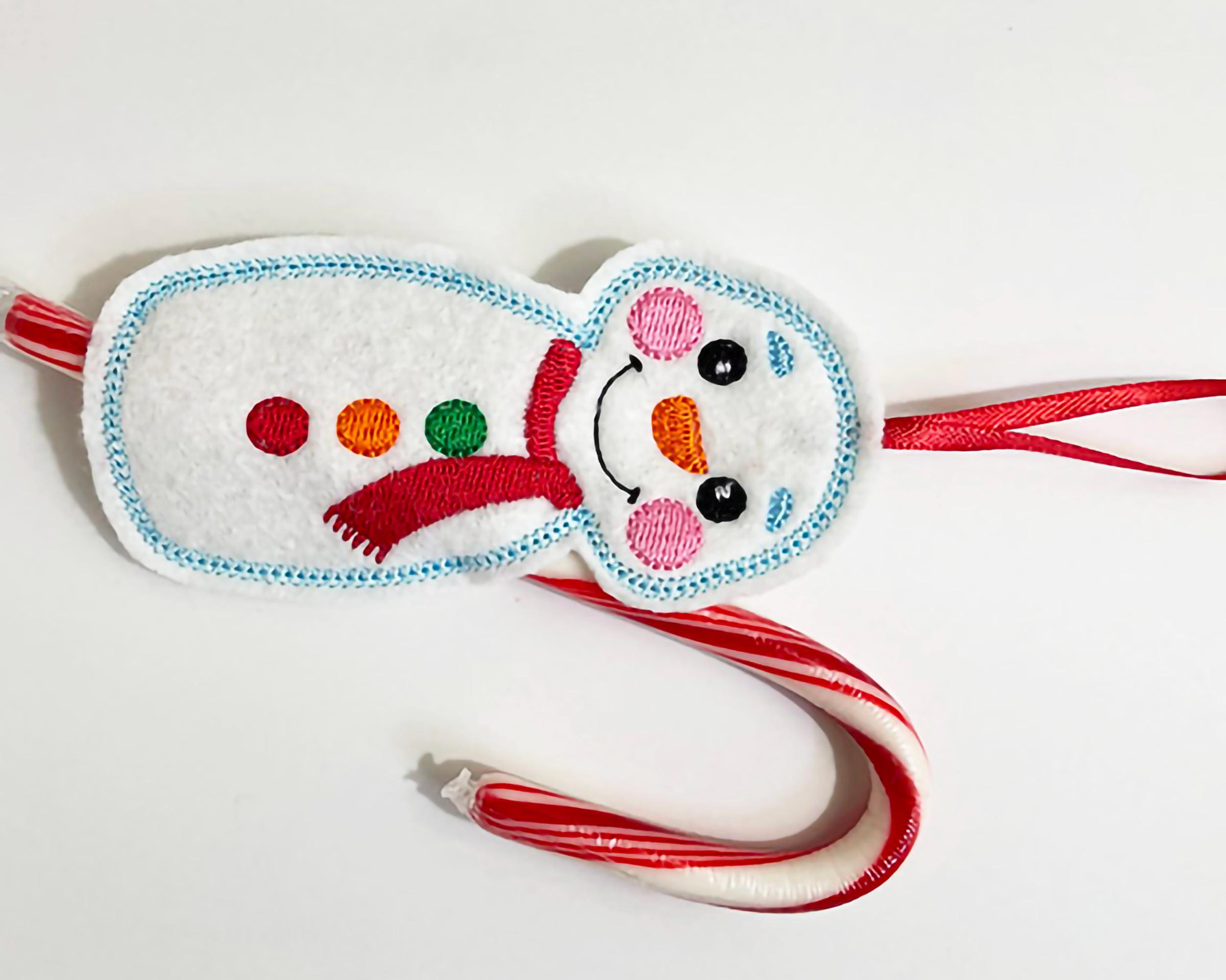 Snowman Candy Cane Holder in the Hoop Machine Embroidery Design ...
