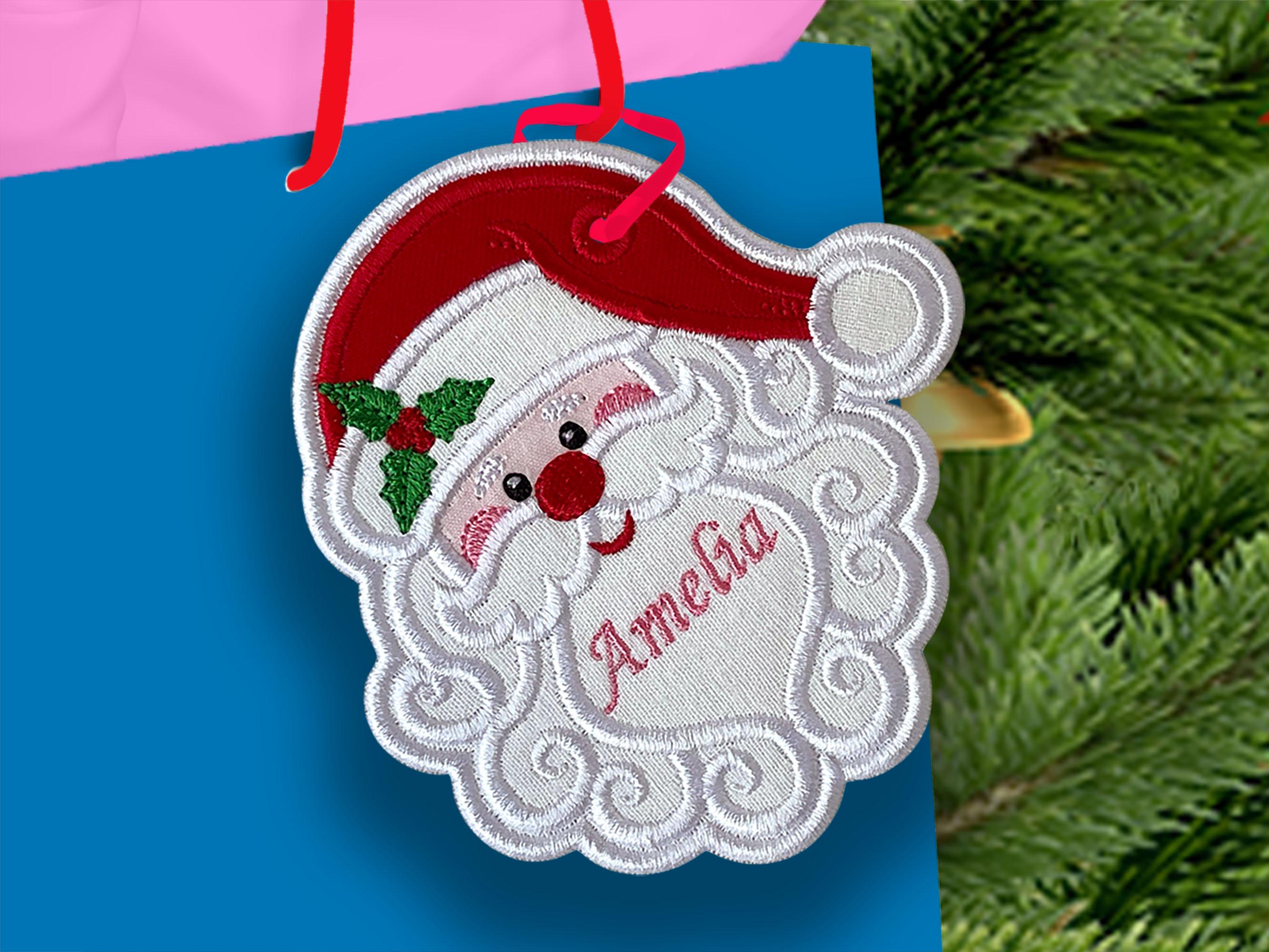 Santa Claus Bag Tag - Santa Bag Tag in the Hoop Applique Embroidery ...