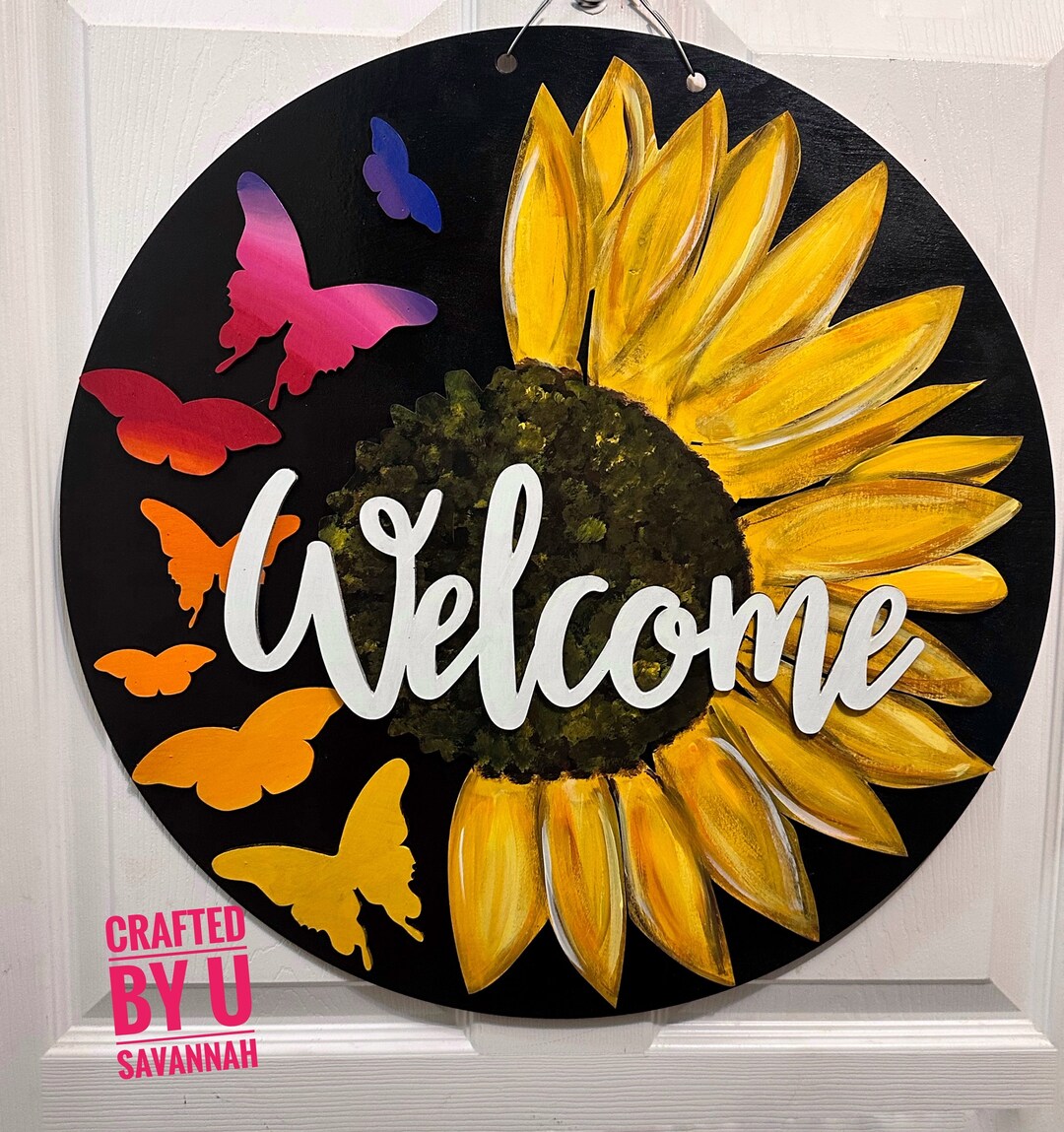 Sunflower to Butterfly Door Hanger, Sunflower Door Decor, Wooden Door ...