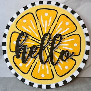 Hello Lemon Slice 3-D Door Hanger, Lemon Summer Sign, Front Door Hanger ...