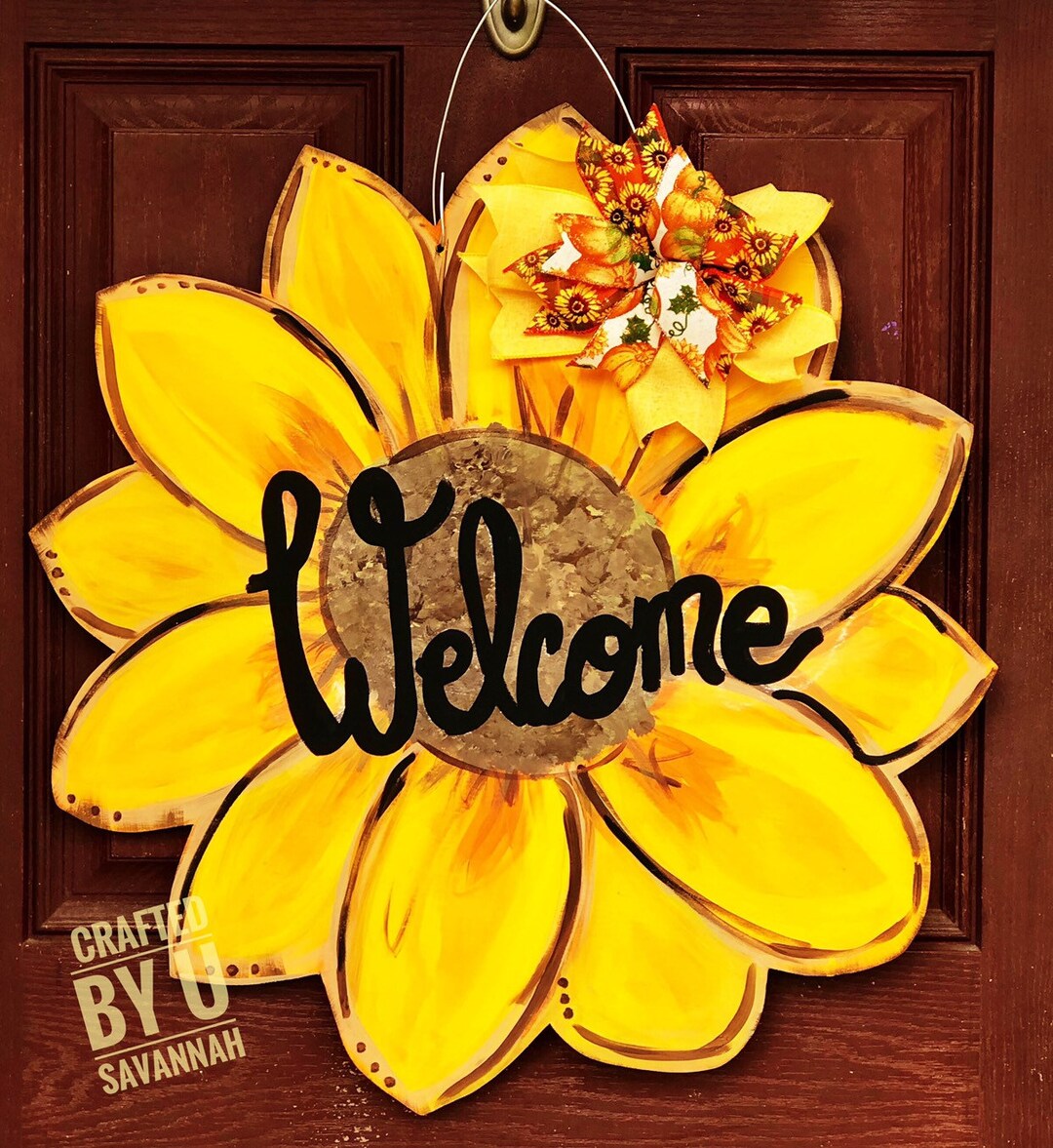 20 Inch Sunflower Welcome Door Hanger, Wood Sign, Summer Door Decor ...