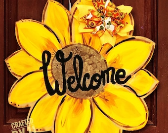 Sunflower Wood Door Hanger Welcome Sign - Etsy