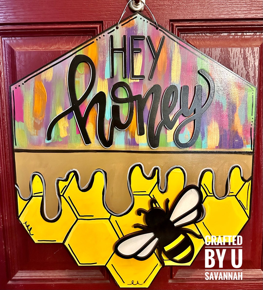 Hey Honey Bee Door Hanger: Hand-painted Wood Summer Decor - Etsy