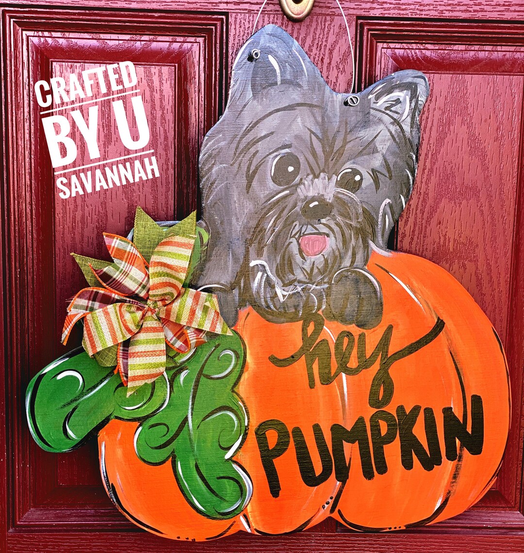 Yorkie Pumpkin With Hello Pumpkin Door Hangerfallautumn - Etsy