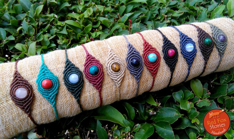 Boho macrame armband met edelsteen gerolde armband macrame | Etsy