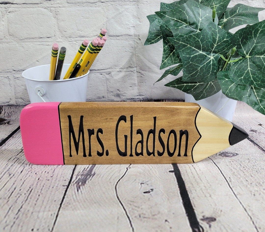 Custom Wooden Pencil, for Teachers Name Plate, for Desk With Pink ...