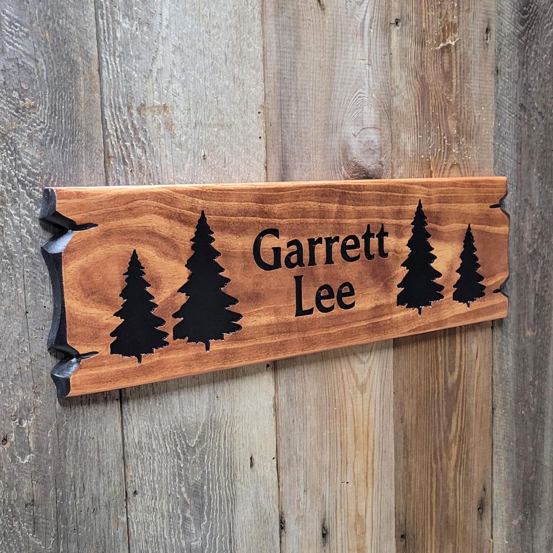 Personalized, Custom Name Sign, With Evergreen Pine Trees, for Front ...