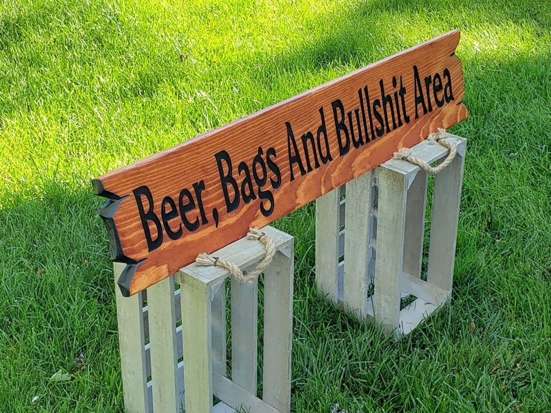 Beer, Bags and Bullshit Area Hand Carved Wooden Sign | Cornhole Bar ...