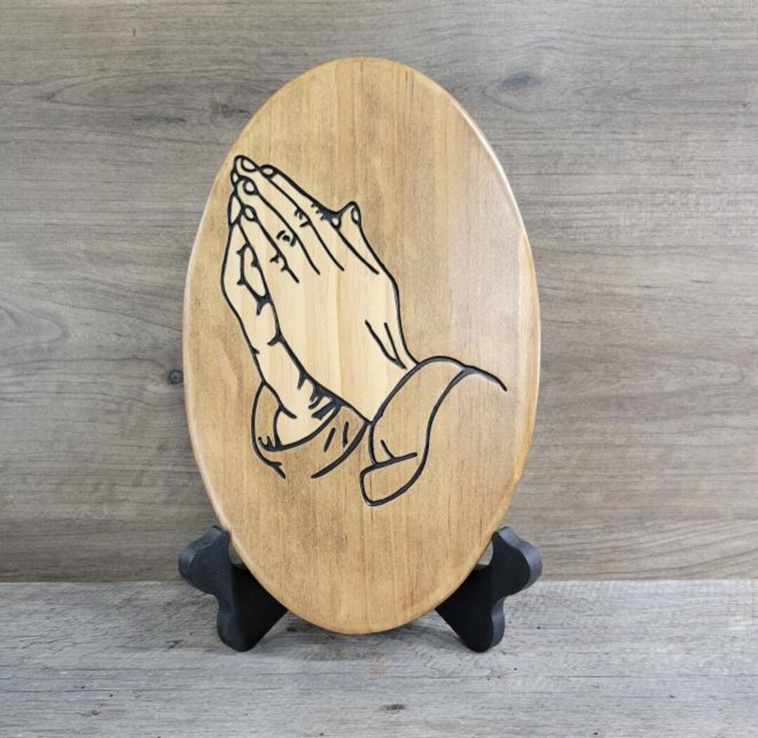 Praying Hands Hand Carved Wooden Sign | Christian Artwork Above Bed ...